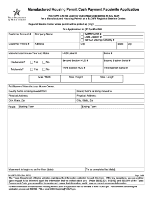 Fillable Online txdmv 102c Manufactured Housing Permit Cash Payment ...