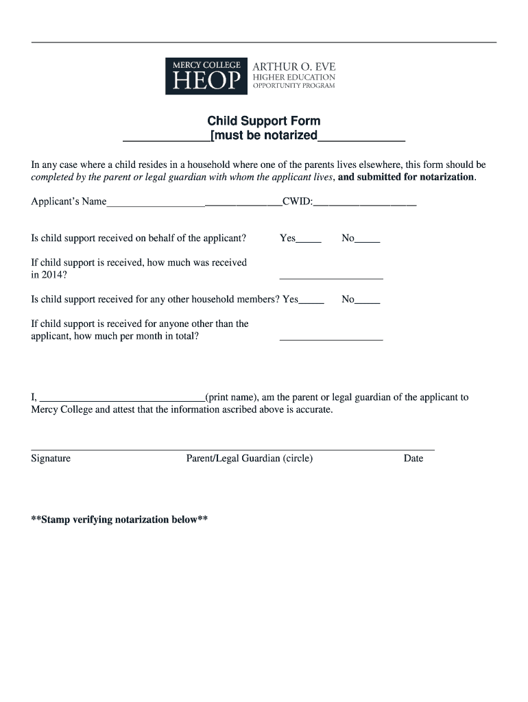 Fillable Online mercy Child Support Form - Mercy College - mercy Fax ...