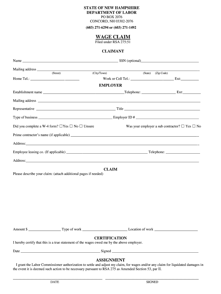 Fillable Online nh NH DEPARTMENT OF LABOR Fax Email Print - pdfFiller