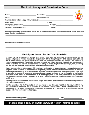 Fillable Online dio Medical History and Permission Form - dio Fax Email ...