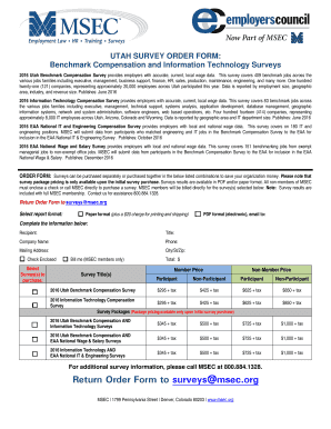 Fillable Online UTAH SURVEY ORDER FORM: Benchmark Compensation and ...