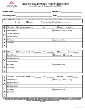 Fillable Online alohacare (For multiple trips only- Please attach to ...