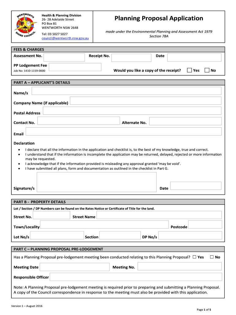 Fillable Online Health & Planning Division Planning Proposal Application Fax Email Print - pdfFiller