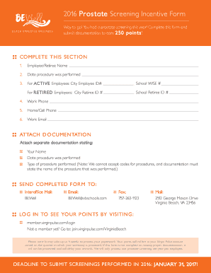 Fillable Online 2016 prostate screening Incentive Form - City of ...
