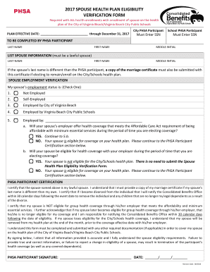 Fillable Online 2017 spouse health plan eligibility verification form ...