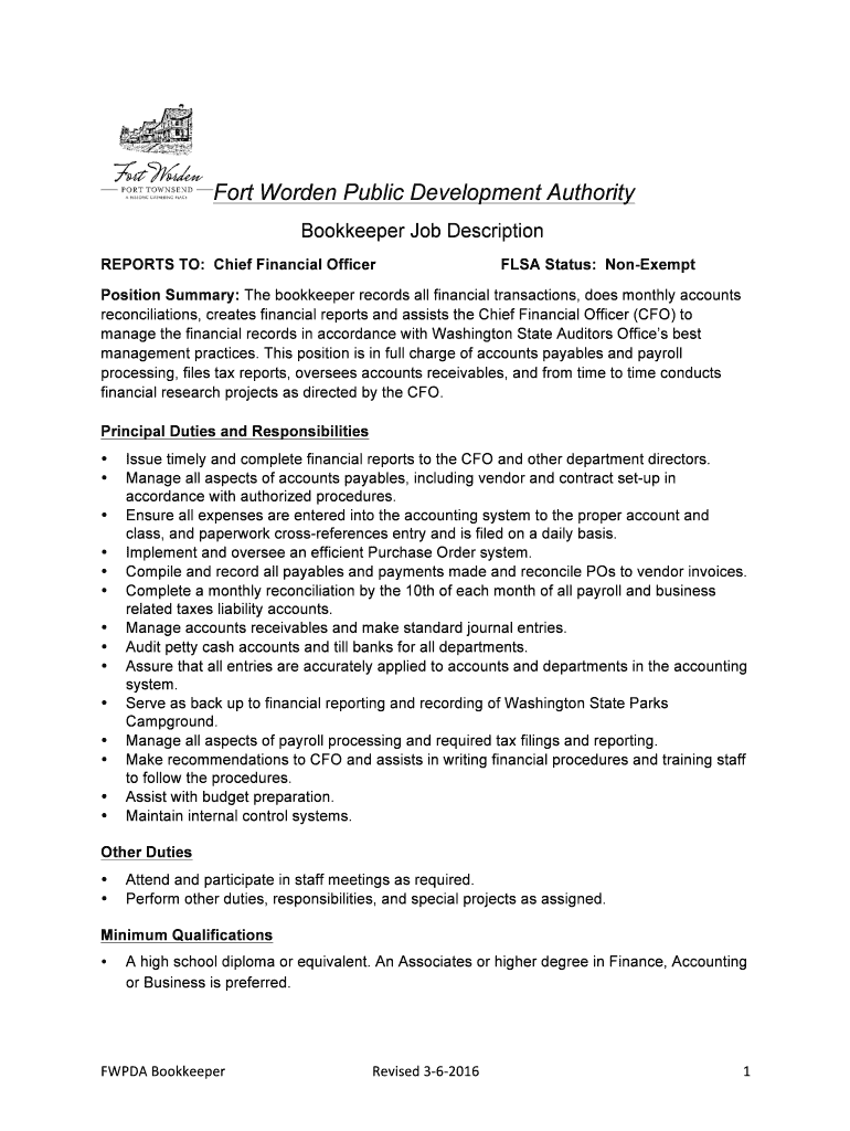 Fillable Online fortworden Bookkeeper JD GC DM - fortworden Fax Email Print - pdfFiller