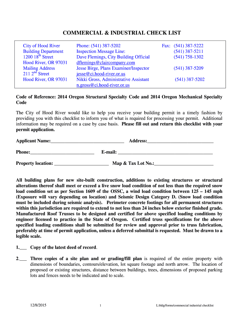 Fillable Online Commercial and Industrial Checklist Fax Email Print ...
