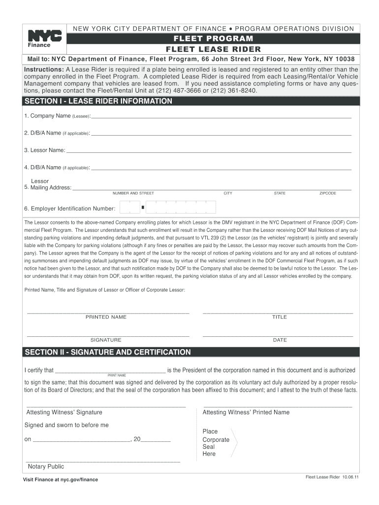 Fillable Online fleet lease rider Fax Email Print - pdfFiller