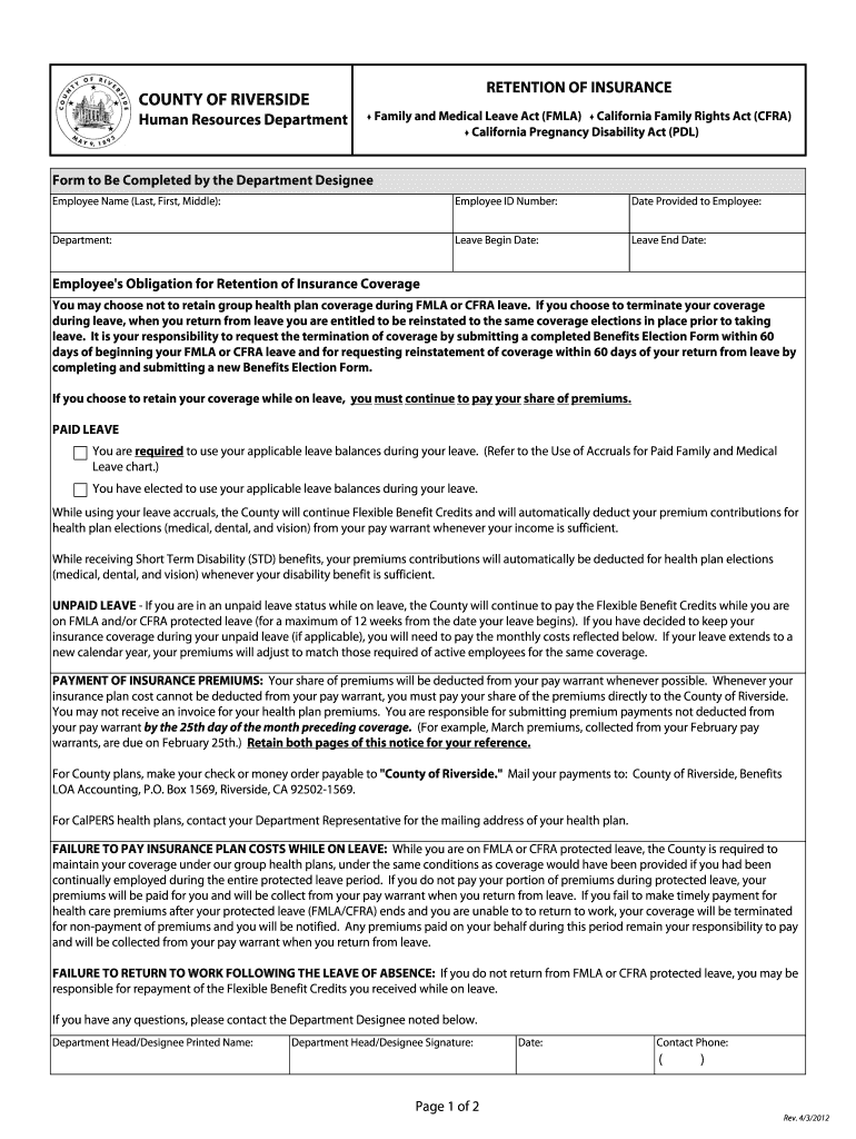 Fillable Online county of riverside - Human Resources Home Fax Email Print - pdfFiller