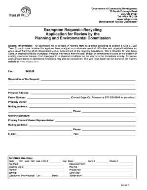 Fillable Online 2016 PEC Exemption Request 120115 - Town of Vail Fax Email Print - pdfFiller
