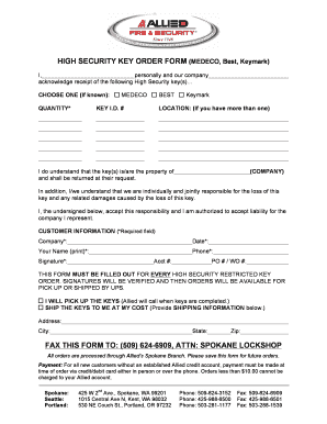 Fillable Online High Security Key Order Form - Allied Fire & Security ...