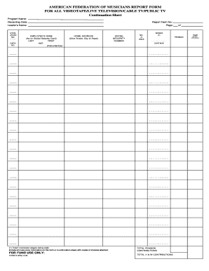 Fillable Online AMERICAN FEDERATION OF MUSICIANS REPORT FORM FOR ...