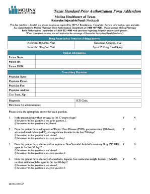 Fillable Online Texas Standard Prior Authorization Form Addendum ...