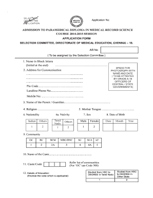 Fillable Online Application form for Admission to Paramedical ...