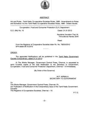 Fillable Online Act and Rules - Tamil Nadu Co-operative Societies Rules, 1988 - Amendments to ...