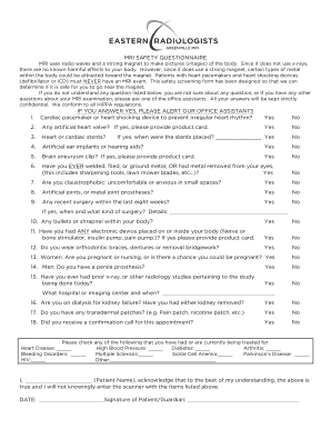 Fillable Online MRI SAFETY QUESTIONNAIRE.doc Fax Email Print - pdfFiller
