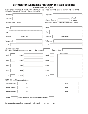 Fillable Online post queensu ONTARIO UNIVERSITIES PROGRAM IN FIELD ...