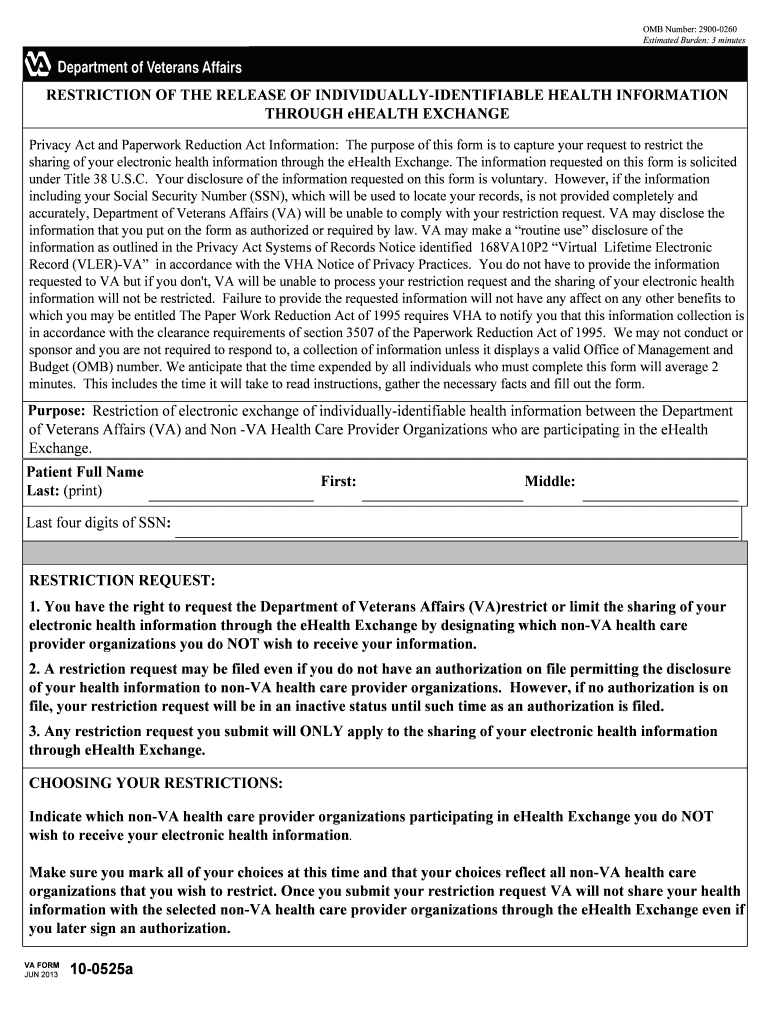 Fillable Online va 10-0525a. RESTRICTION OF THE RELEASE OF INDIVIDUALLY ...