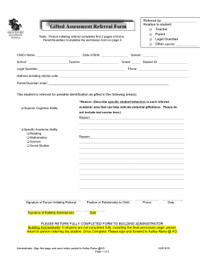 Fillable Online Referred by: Gifted Assessment Referral Form Relation ...