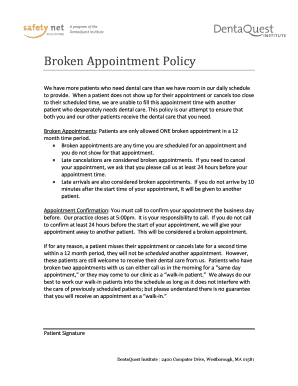 Fillable Online Broken Appointment Policy Fax Email Print - pdfFiller