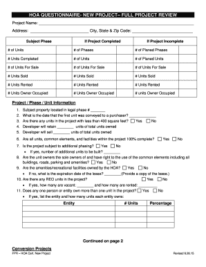 Fillable Online HOA QUESTIONNAIRE- NEW PROJECT FULL PROJECT REVIEW Fax ...