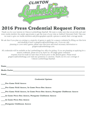 Fillable Online 2016 Press Credential Request Form - MiLB.com Fax Email ...