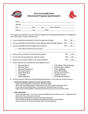 Fillable Online Educational Program Questionnaire Fax Email Print ...