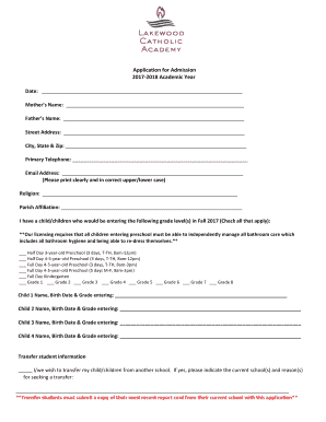 Fillable Online School Application Form 2017-2018 Fax Email Print ...