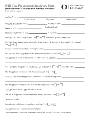 Fillable Online isss uoregon H-1B Visa Prospective Employee Form Fax Email Print - pdfFiller