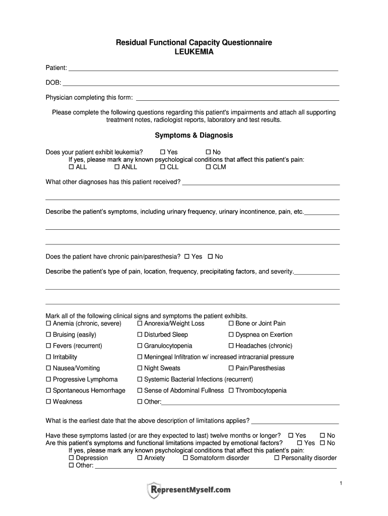 Fillable Online Leukemia - RepresentMyself.com Fax Email Print - pdfFiller