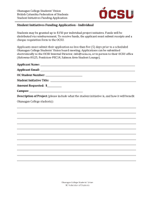 Fillable Online Student Initiatives Funding Application - Individual ...