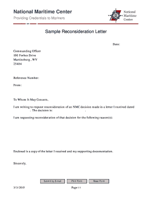 Fillable Online uscg Sample Reconsideration Letter Fax Email Print - pdfFiller