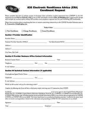 Fillable Online 835 Electronic Remittance Advice (ERA) Enrollment Request - CDPHP Fax Email ...