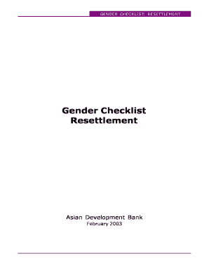Fillable Online GENDER CHECKLIST: RESETTLEMENT Fax Email Print - pdfFiller