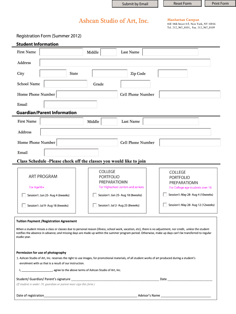 Fillable Online registration form - Ashcan Studio Fax Email Print - pdfFiller
