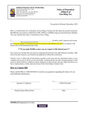 Fillable Online Notice of Dependent Affidavit of Non-filing Tax How to ...