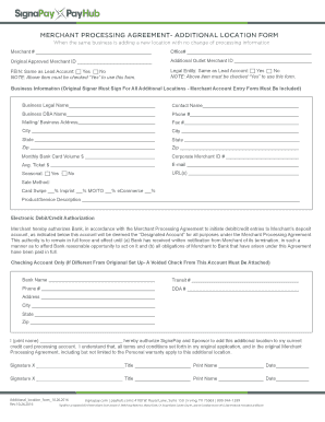 Fillable Online MERCHANT PROCESSING AGREEMENT- ADDITIONAL LOCATION FORM ...