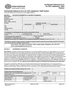 Fillable Online c2cpeacebus Confidential Reference Form for CISV ...