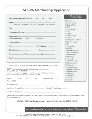 Fillable Online socra Membership application for Dr - socra Fax Email ...