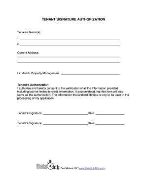 Fillable Online TENANT SIGNATURE AUTHORIZATION Fax Email Print - pdfFiller