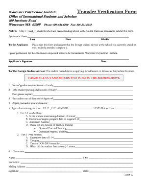 Fillable Online wpi Instructions for Transfer Verification Fax Email Print - pdfFiller