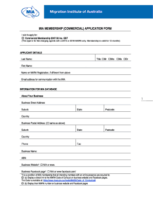 Fillable Online MIA MEMBERSHIP (COMMERCIAL) APPLICATION FORM Fax Email ...