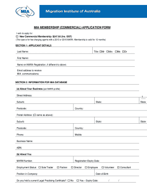 Fillable Online MIA MEMBERSHIP (COMMERCIAL) APPLICATION FORM Fax Email ...