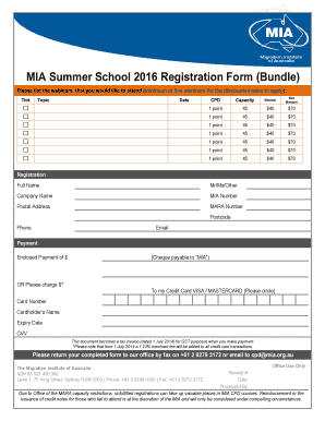Fillable Online MIA Summer School 2016 Registration Form (Bundle) Fax ...