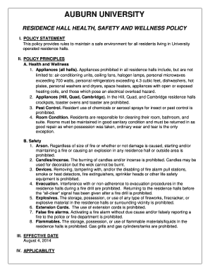 Fillable Online RESIDENCE HALL HEALTH, SAFETY AND WELLNESS POLICY Fax ...