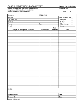 Fillable Online CASTLE ANALYTICAL LABORATORY CHAIN OF CUSTODY Fax Email Print - pdfFiller