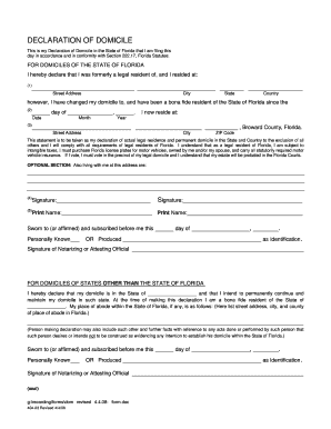 Fillable Online DECLARATION OF DOMICILE - co.broward.fl.us Fax Email ...
