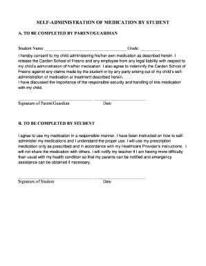 Fillable Online SELF-ADMINISTRATION OF MEDICATION BY STUDENT Fax Email ...