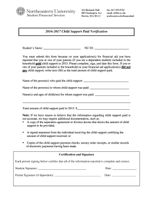 Fillable Online northeastern Child Support Paid Verification 1617 Fax ...