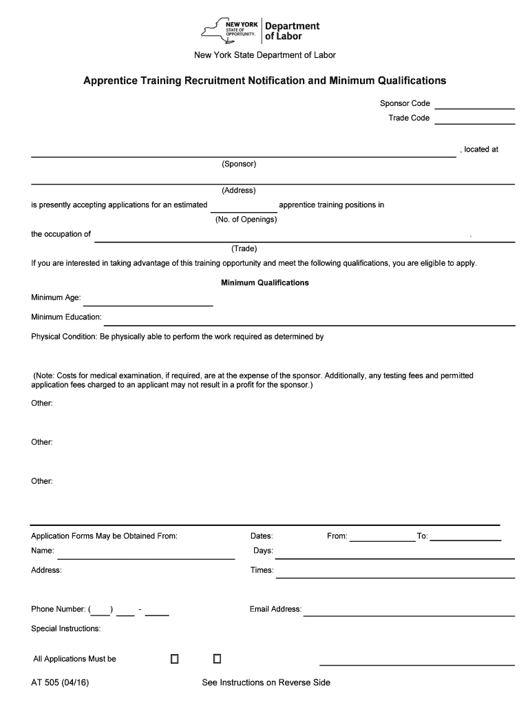Fillable Online labor ny Apprenticeship Training Recruitment Notification and Minimum ...